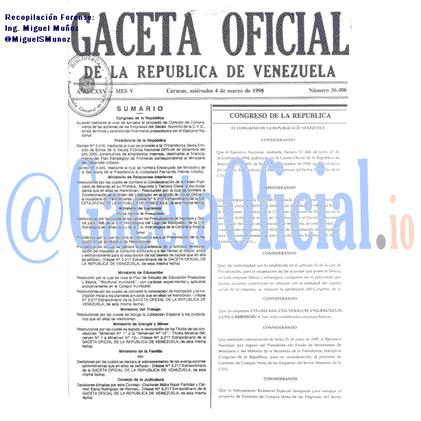 Gaceta Oficial de Venezuela #36406 del miércoles 4 marzo 1998