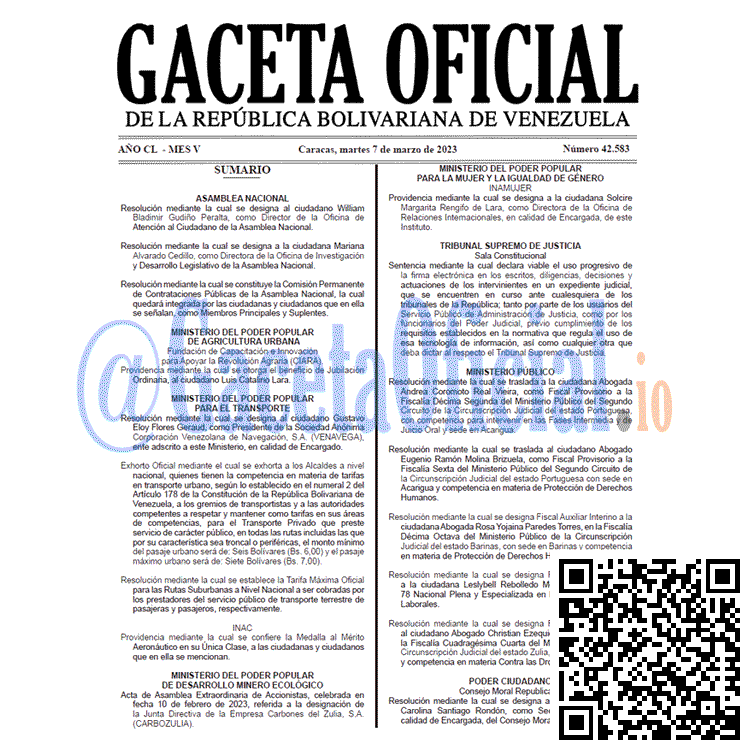 Gaceta Oficial de Venezuela #42583 del martes 7 marzo 2023 ...